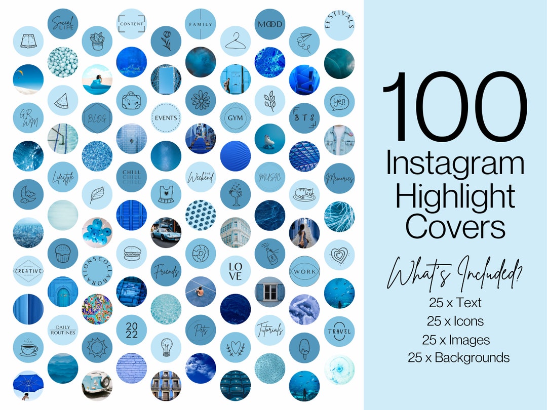 100 Blue Instagram Story Highlight Covers - Canva Editable Instagram ...
