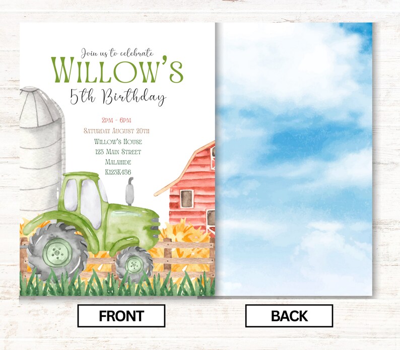 Green Tractor Invitation, Farm Tractor Invitations, Farming Invites ...