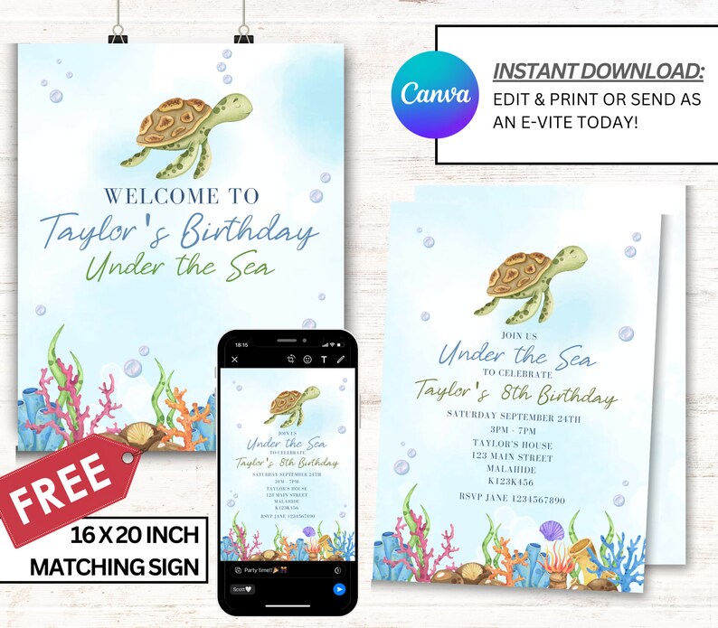 Turtle Invitations Sea Turtle Invitation Under the Sea - Etsy