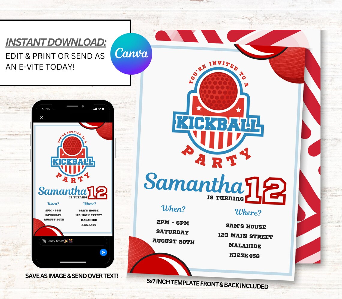 Kickball Party Invites, Kickball Invitations, Kickball Party Invite ...