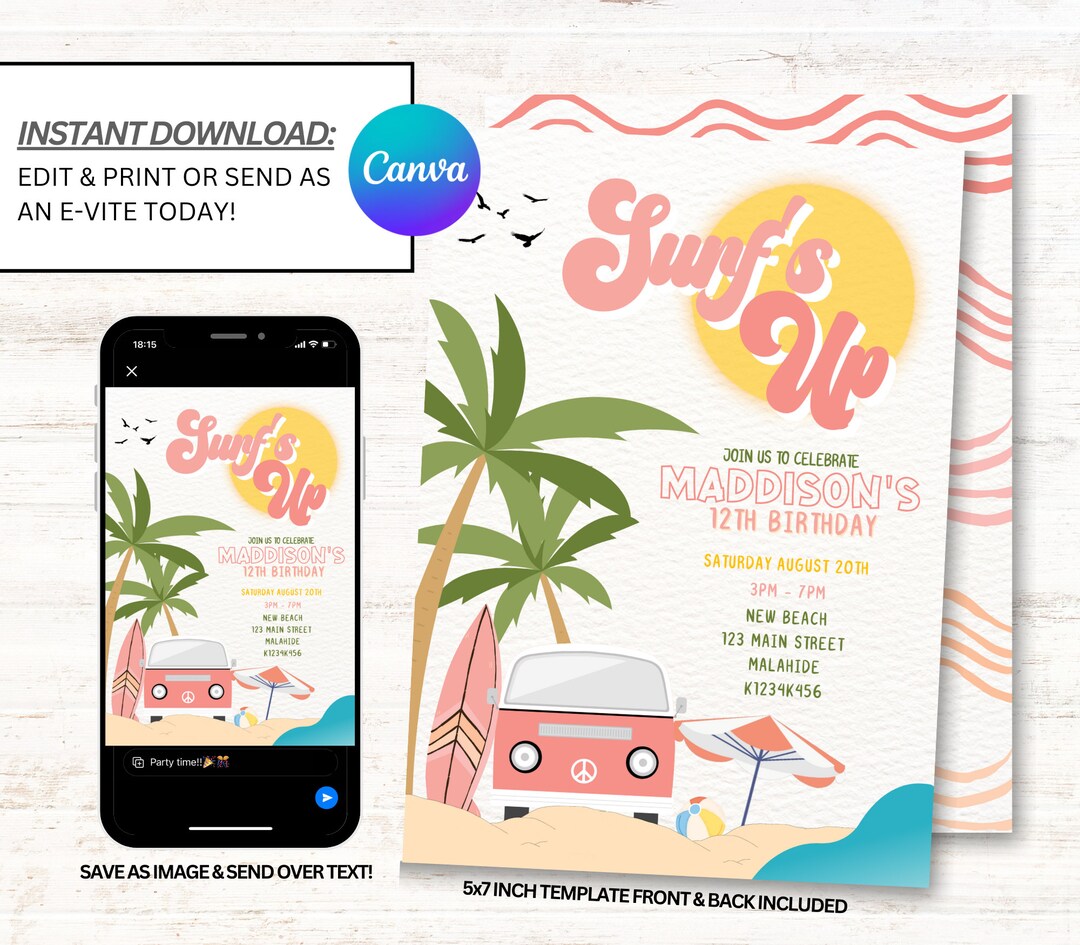 Surfing Invitation, Surfs up Invite, Surfing Invites, Surfing ...