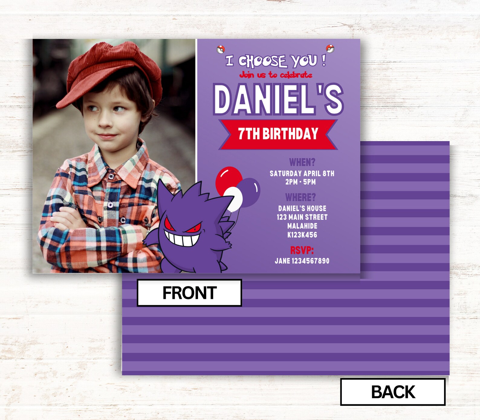 Gengar Invitations, Pokemon Invitations, Pokemon Birthday Invites ...