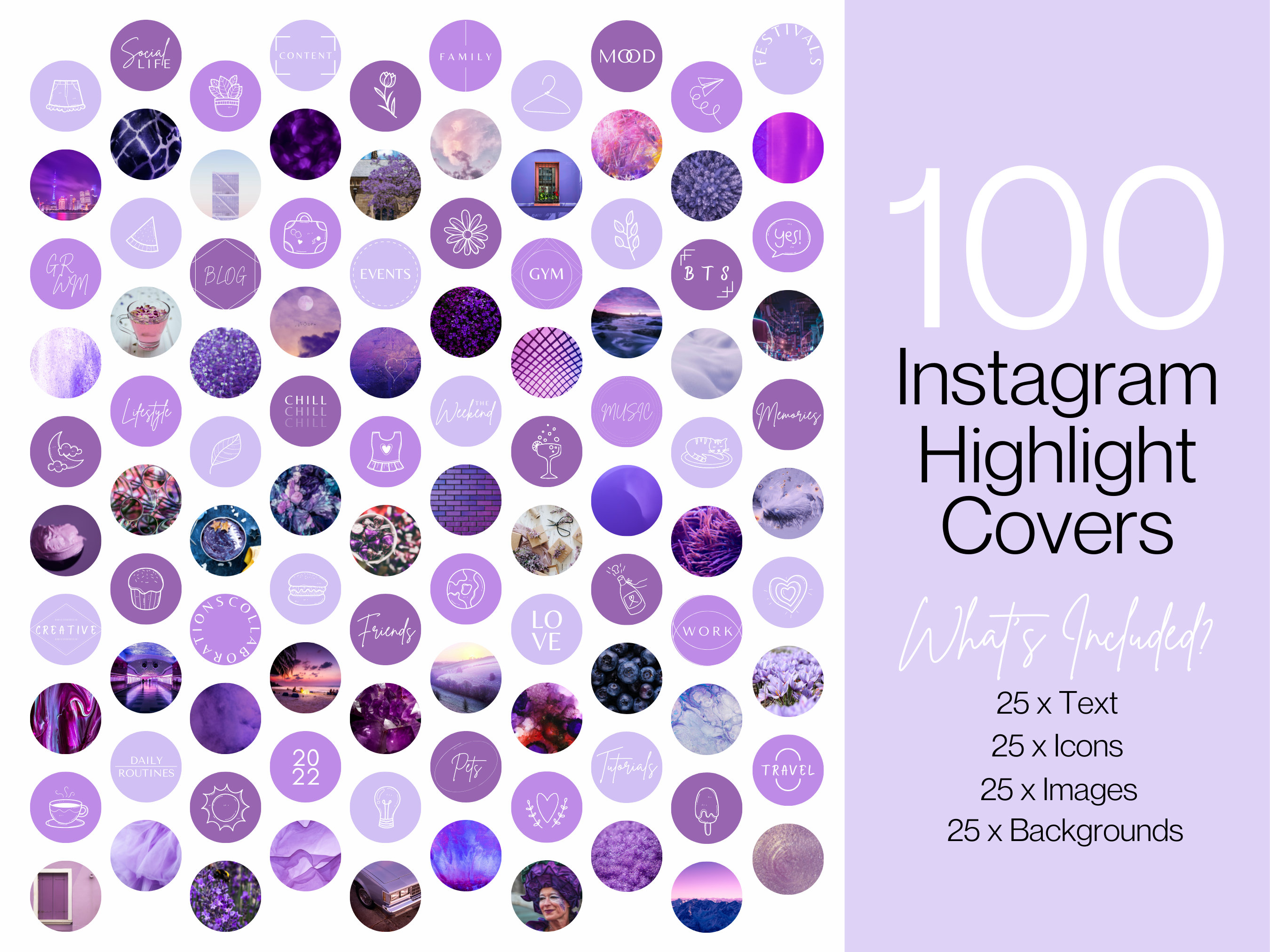 100 Purple Instagram Story Highlight Covers - Canva Editable Instagram ...
