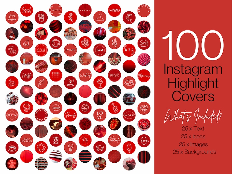 100 Red Instagram Story Highlight Covers - Canva Editable Instagram ...
