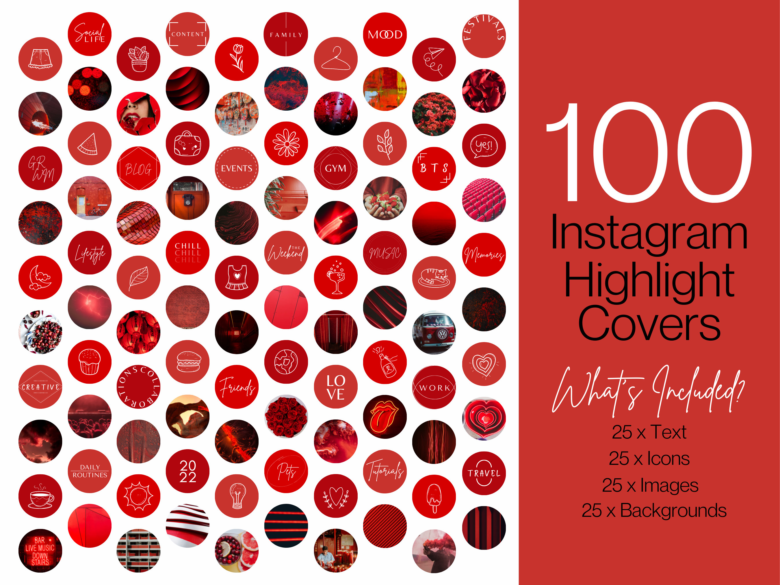 100 Red Instagram Story Highlight Covers - Canva Editable Instagram ...