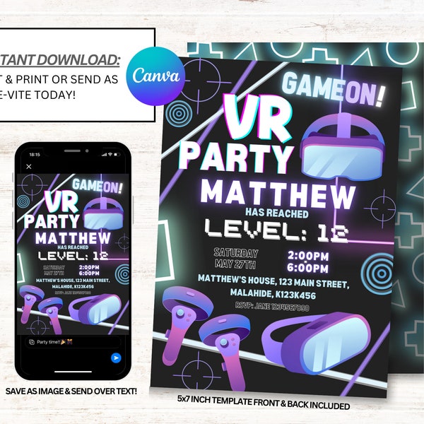 Vr birthday party invitation - Etsy España