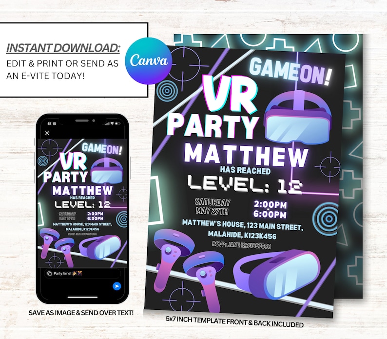 VR Invitations VR Birthday Invitation VR Party Invites - Etsy