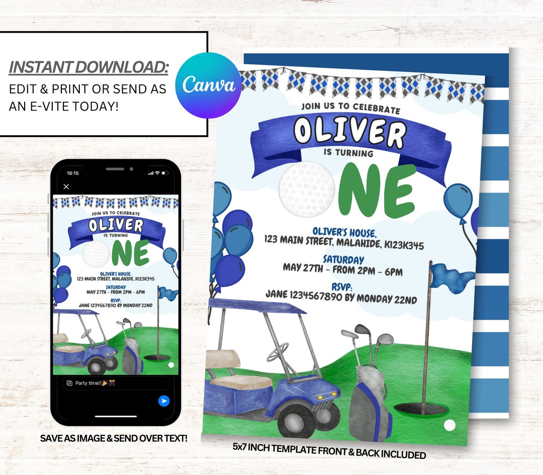 Golf First Birthday Invitation, Golf 1st Birthday Invites, Golf ...