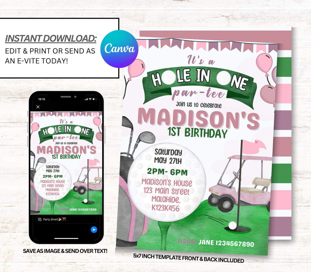 Girls Golf Birthday Invitation, Girl Golf Birthday Invites, Girl Golf ...