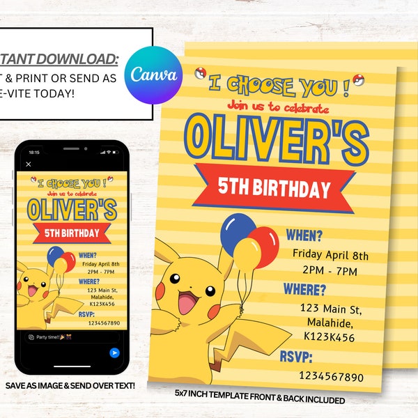 Invitaciones de pikachu - Etsy México