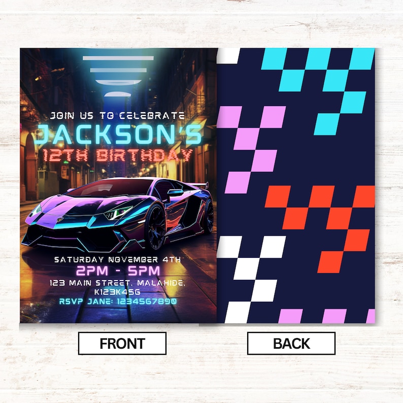 Lamborghini Invitation Lamborghini Party Invites Neon - Etsy