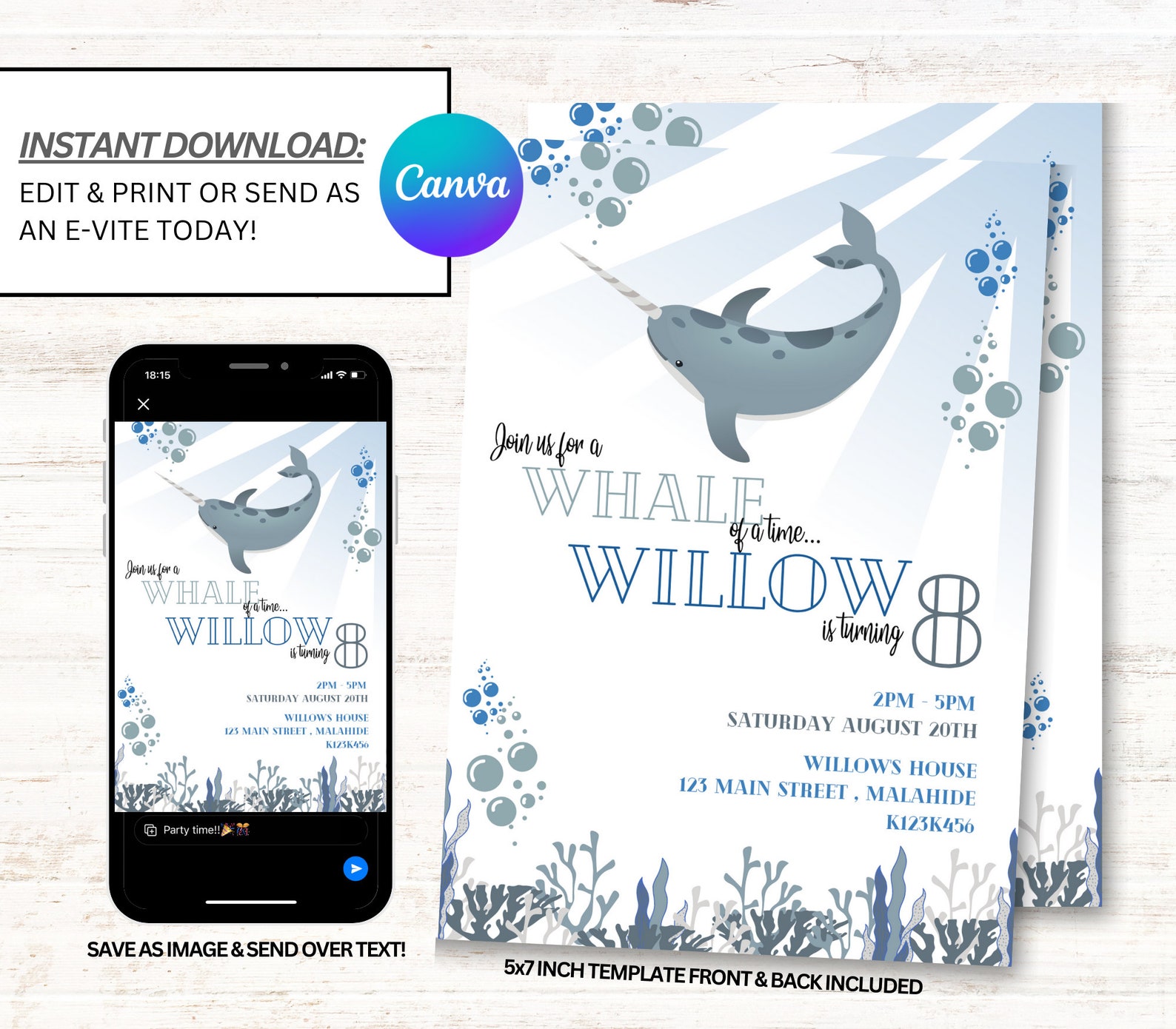 Narwhal Invitation, Narwhal Invites, Instant Download - Etsy