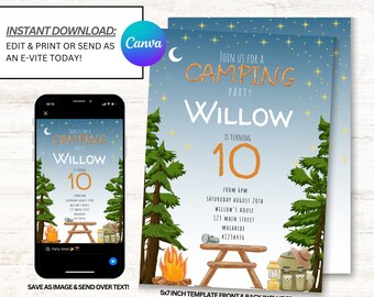 Camping Birthday Invitation, Campout Party Invite, Boy Sleepover Camping Invitation, Glamping ...