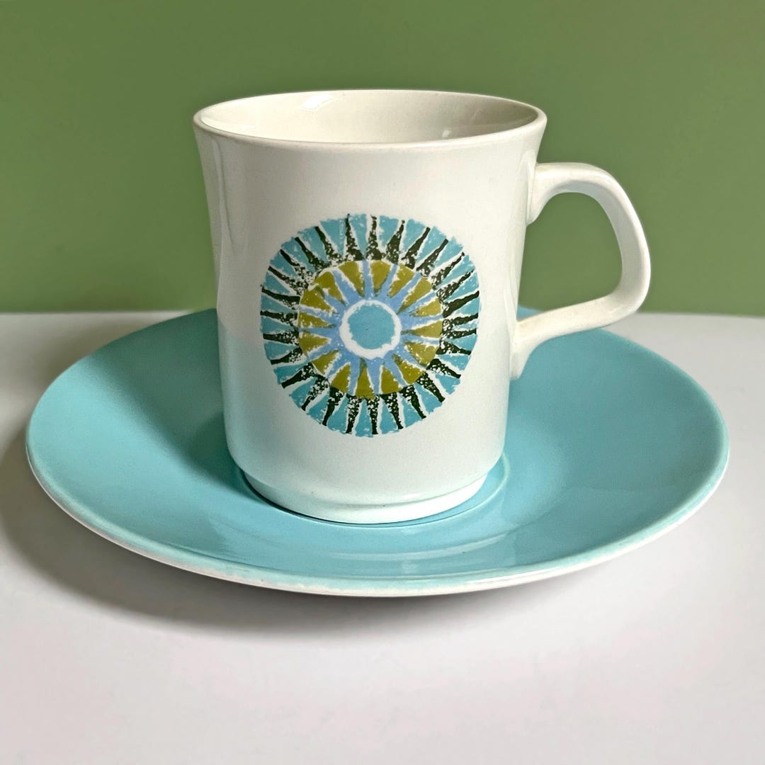 J&G Meakin Studio Aztec Coffee Cup and Saucer Set: 1960s Retro Sunburst ...