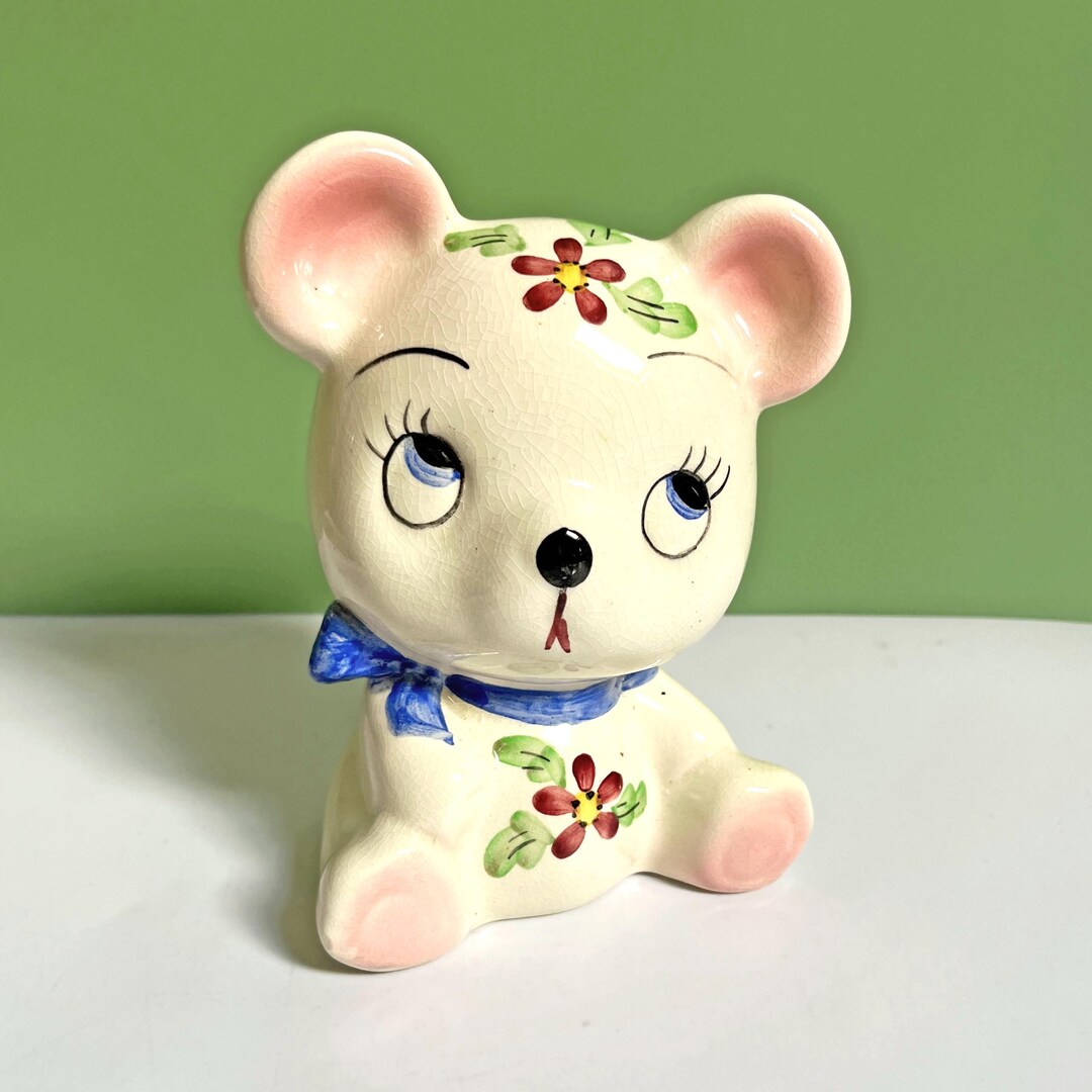 Kitsch Teddy Bear Money Box: Hand-painted Ceramic Coin Bank - Etsy