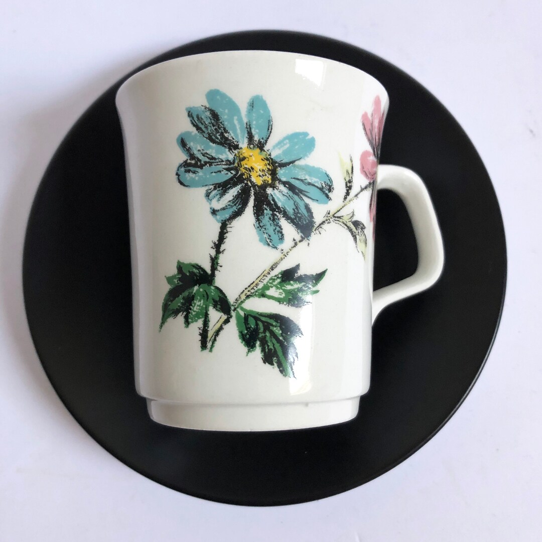 1960s Cup and Saucer, J&G Meakin Studio Tea Coffee Cup Pink and Blue ...