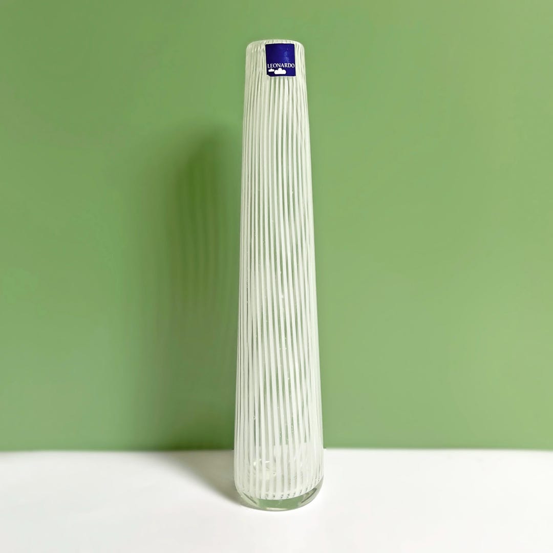 Vintage Leonardo Art Glass Vase: White Stripe Stem Vase, 29cm - Etsy