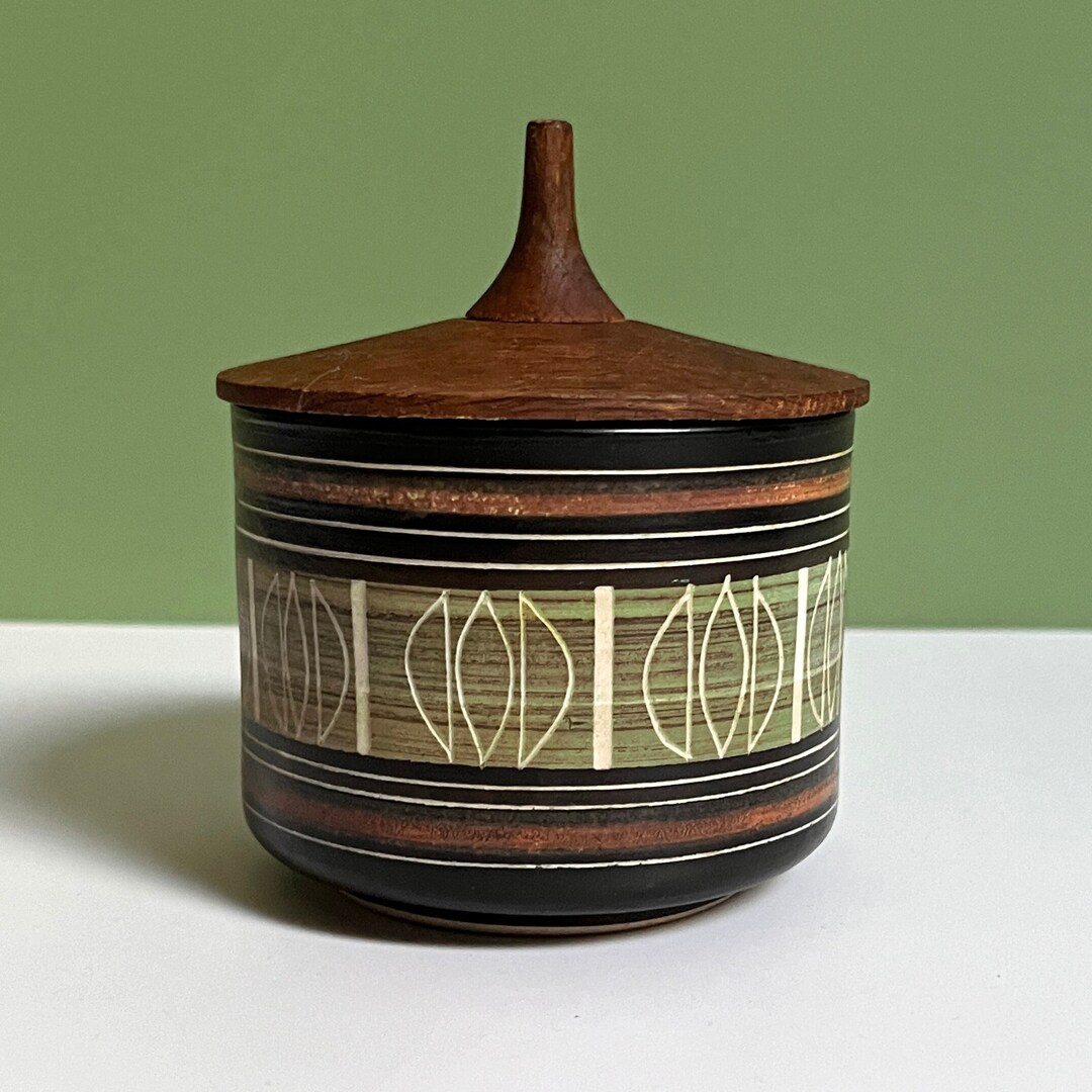 Ambleside Pottery Sgraffito Preserve Pot Turned Wood Lid Mid - Etsy