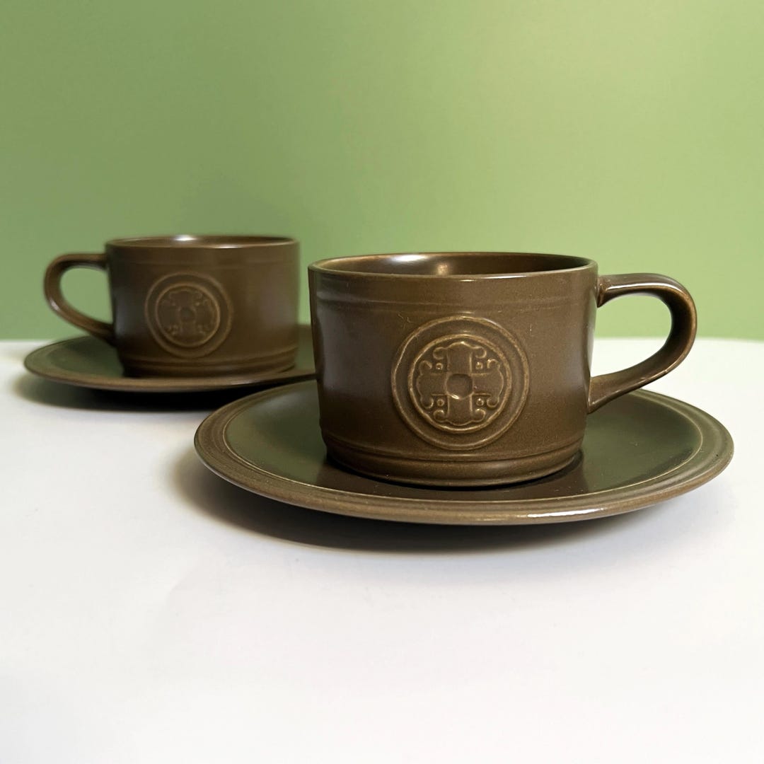 Mid-century Crown Clarence Coffee Cups: Khaki Brown Celtic Cross Pair ...