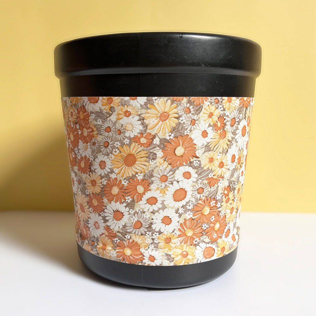 Retro Plysu Plastic Waste Paper Bin With Orange and Yellow Flower Power ...