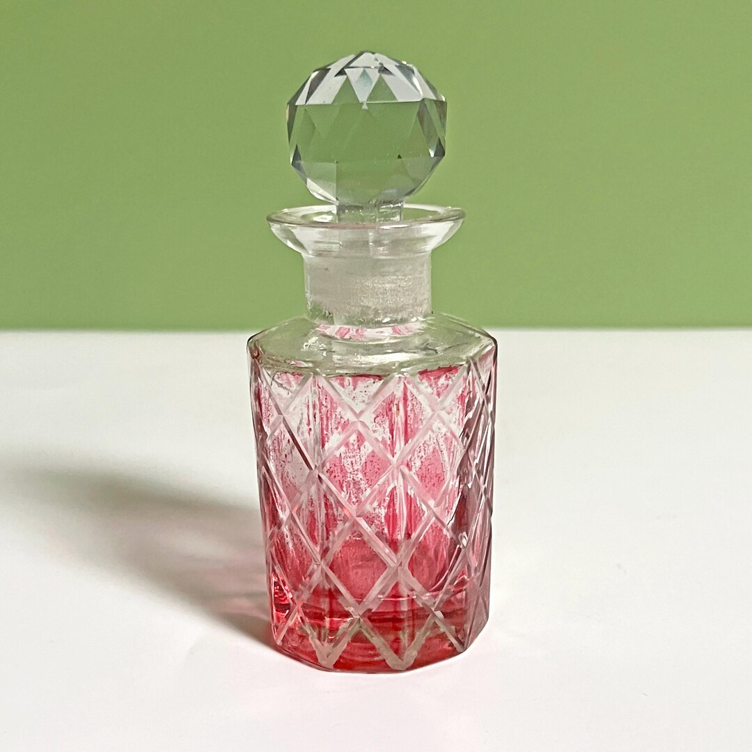 Vintage Cranberry Flash Perfume Bottle With Glass Stopper: Diamond Cut ...