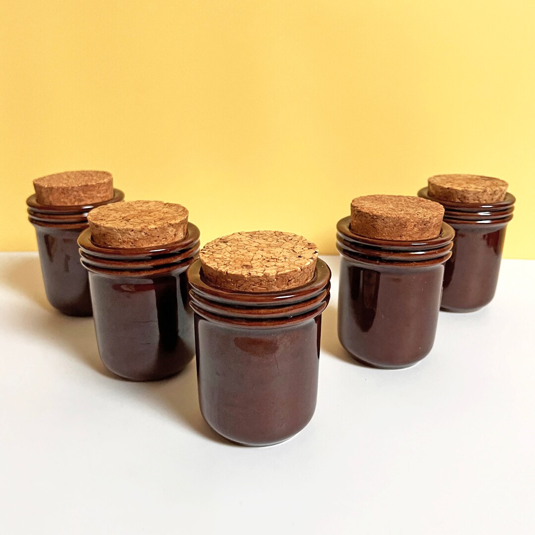 Stoneware Spice Jars, Set of 5 Dark Brown Pearsons of Chesterfield ...