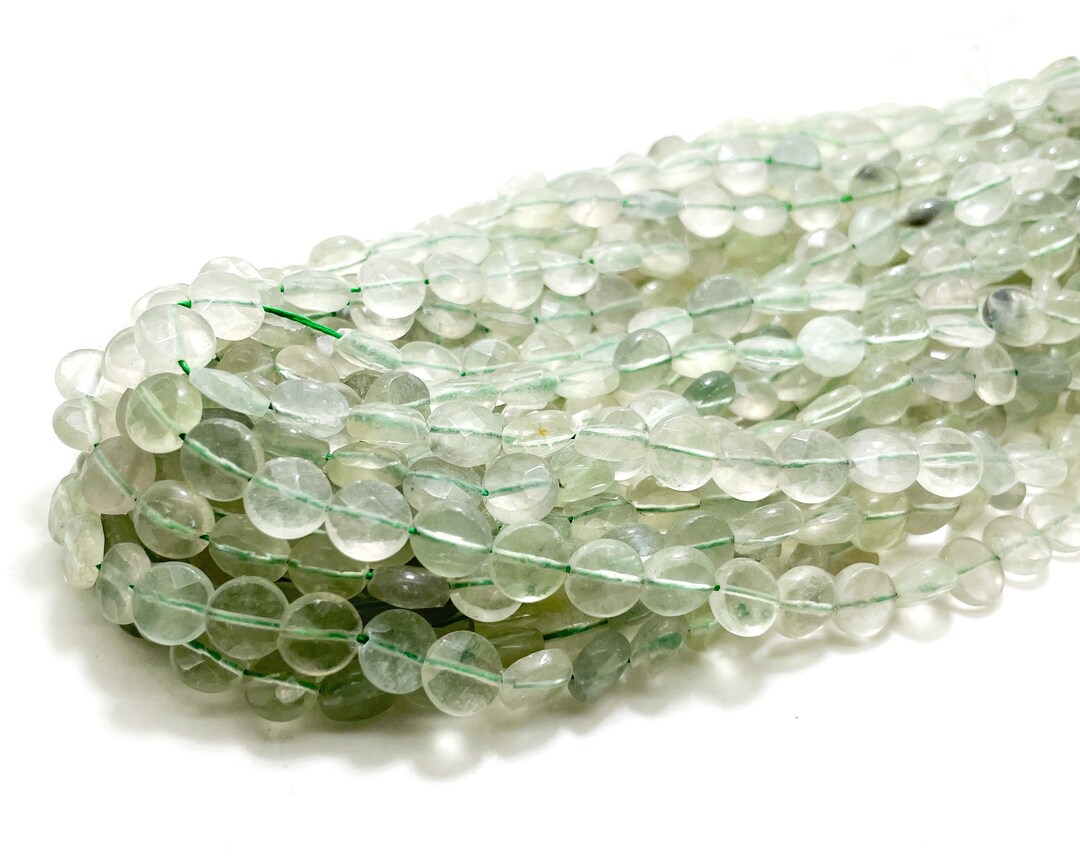 Natural Prehnite Green Flat Round Faceted Disc 4mm X 8mm Gemstone Beads ...