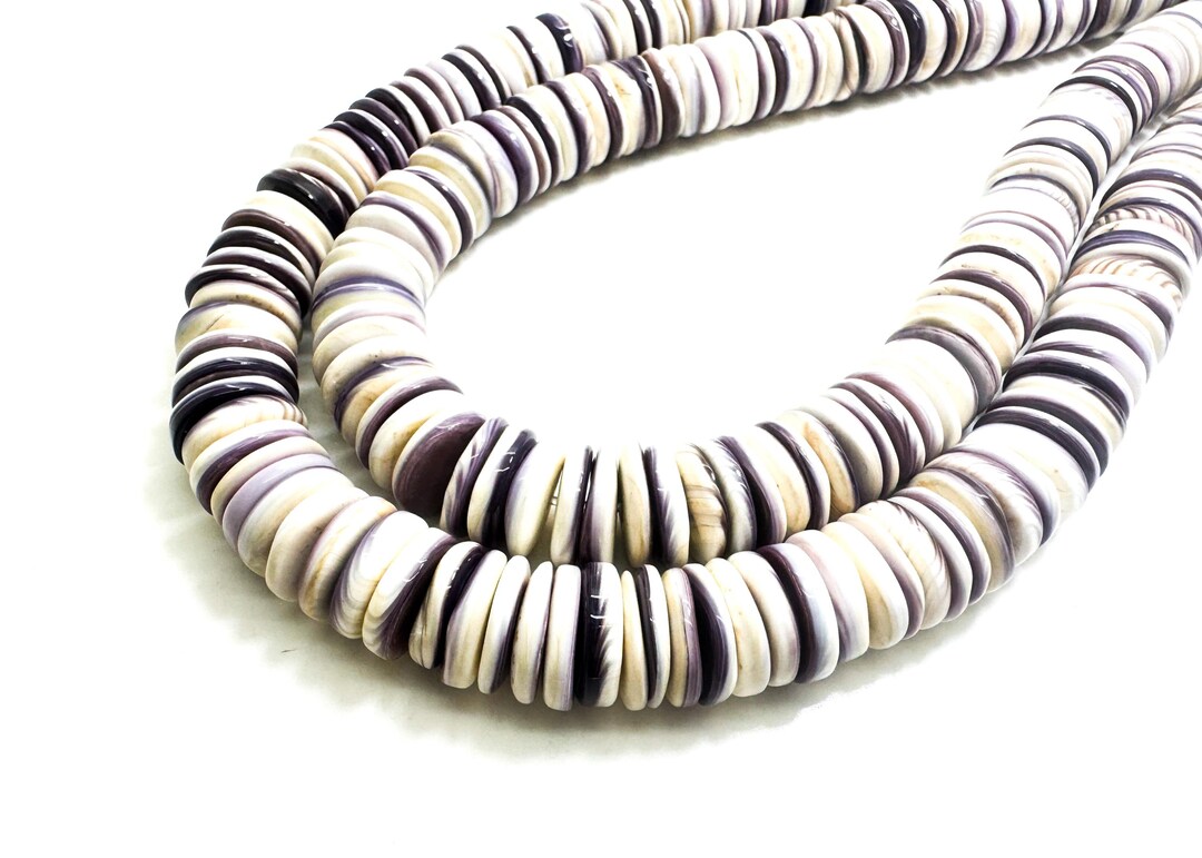 AAA Graduated Purple White Conch Shell Flat Rondelle Discs Beads 12mm ...