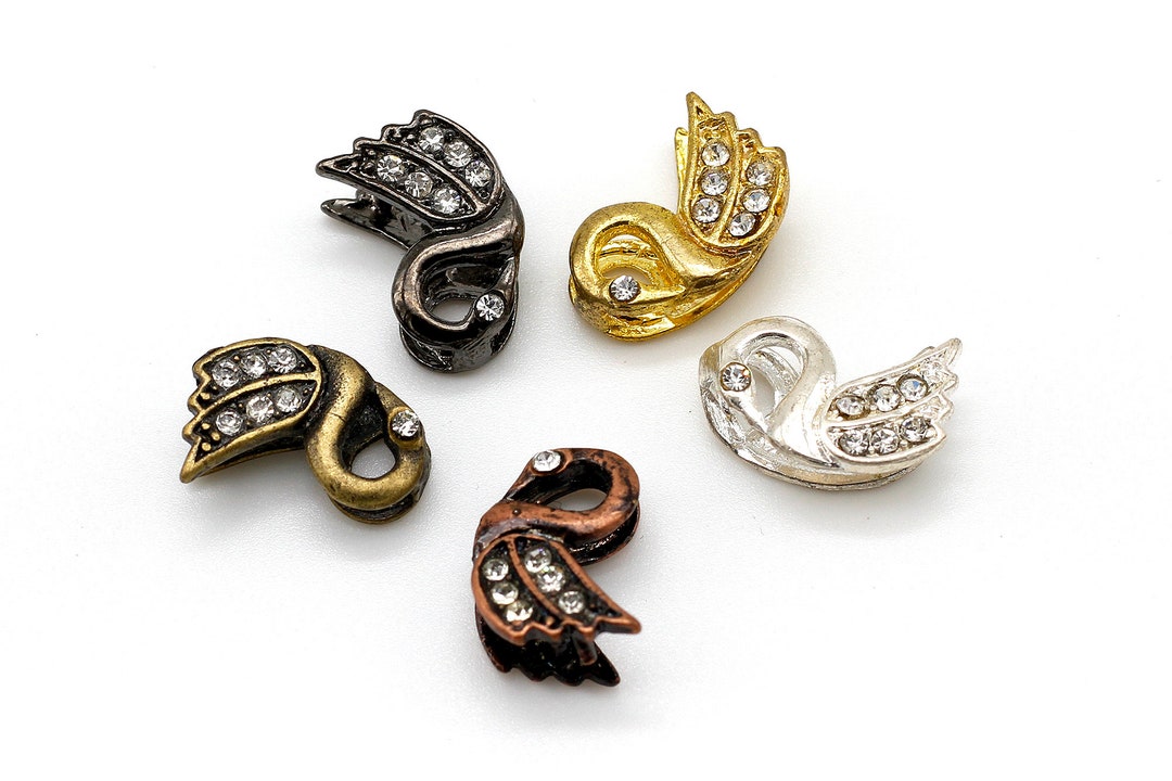 1PC Swan Rhinestone Crimp Ends Clasp Clips for Ribbon Leather Necklace ...
