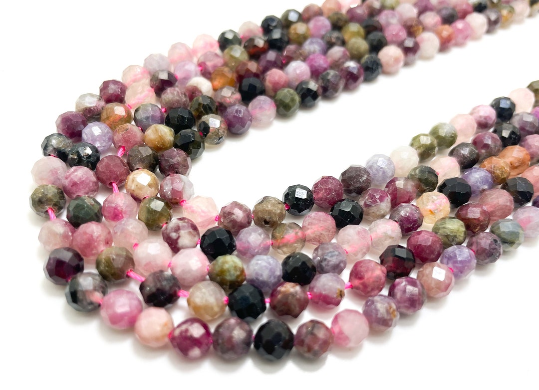 Natural Tourmaline Gemstone Beads, Rainbow Water Tourmaline Faceted ...
