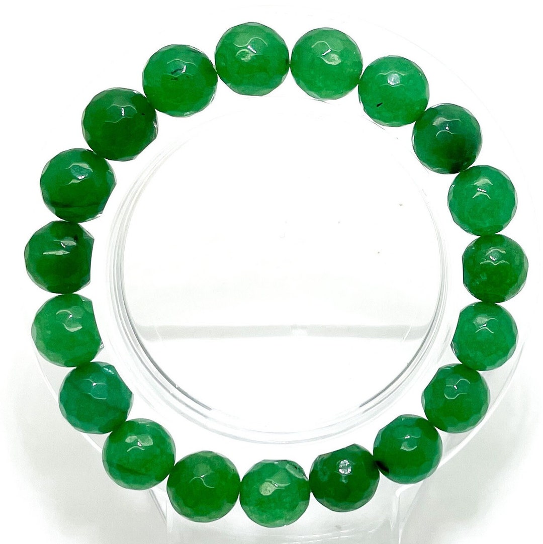 Green Jade Faceted Round Gemstone Beads Stretch Elastic Cord Handmade ...