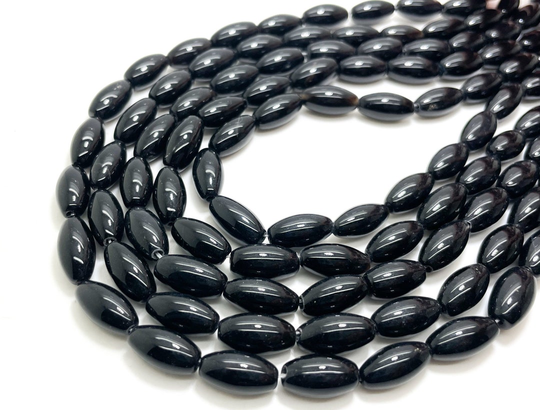 Natural Black Onyx Barrel Smooth Polished Cylinder Tube Gemstone Beads ...