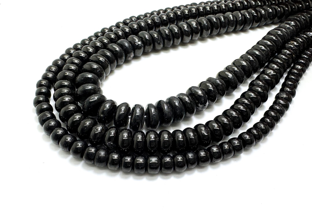 Natural Black Jet Beads – Smooth Rondelle Shape | PG148 | Full Strand ...