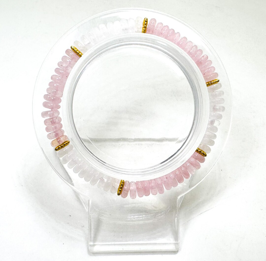 Rose Quartz & Milky Quartz Stretch Bracelet – 6mm Beads, 6.5" – Gold ...