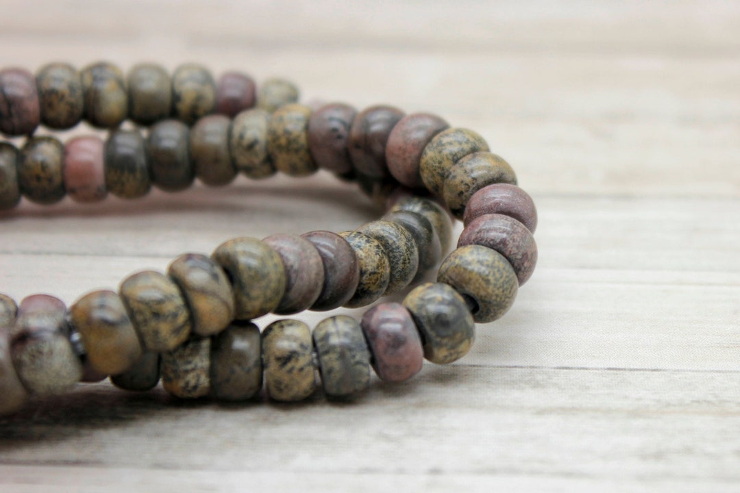 Chinese Bamboo Jasper Smooth Rondelle Gemstone Beads 8" Strand (5mm X ...