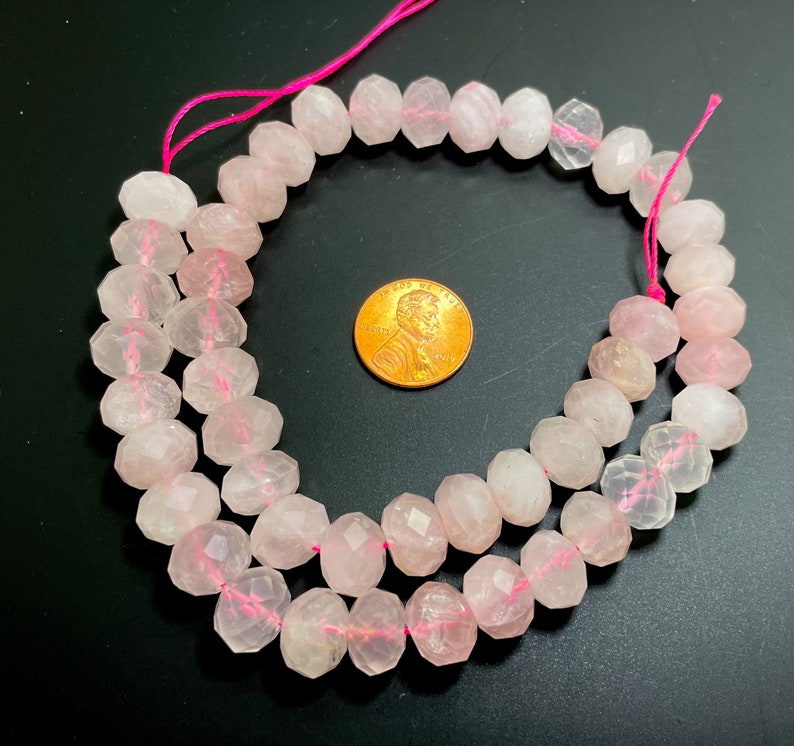 Natural Rose Quartz, Pink Rose Quartz Faceted Rondelle Gemstone Beads ...