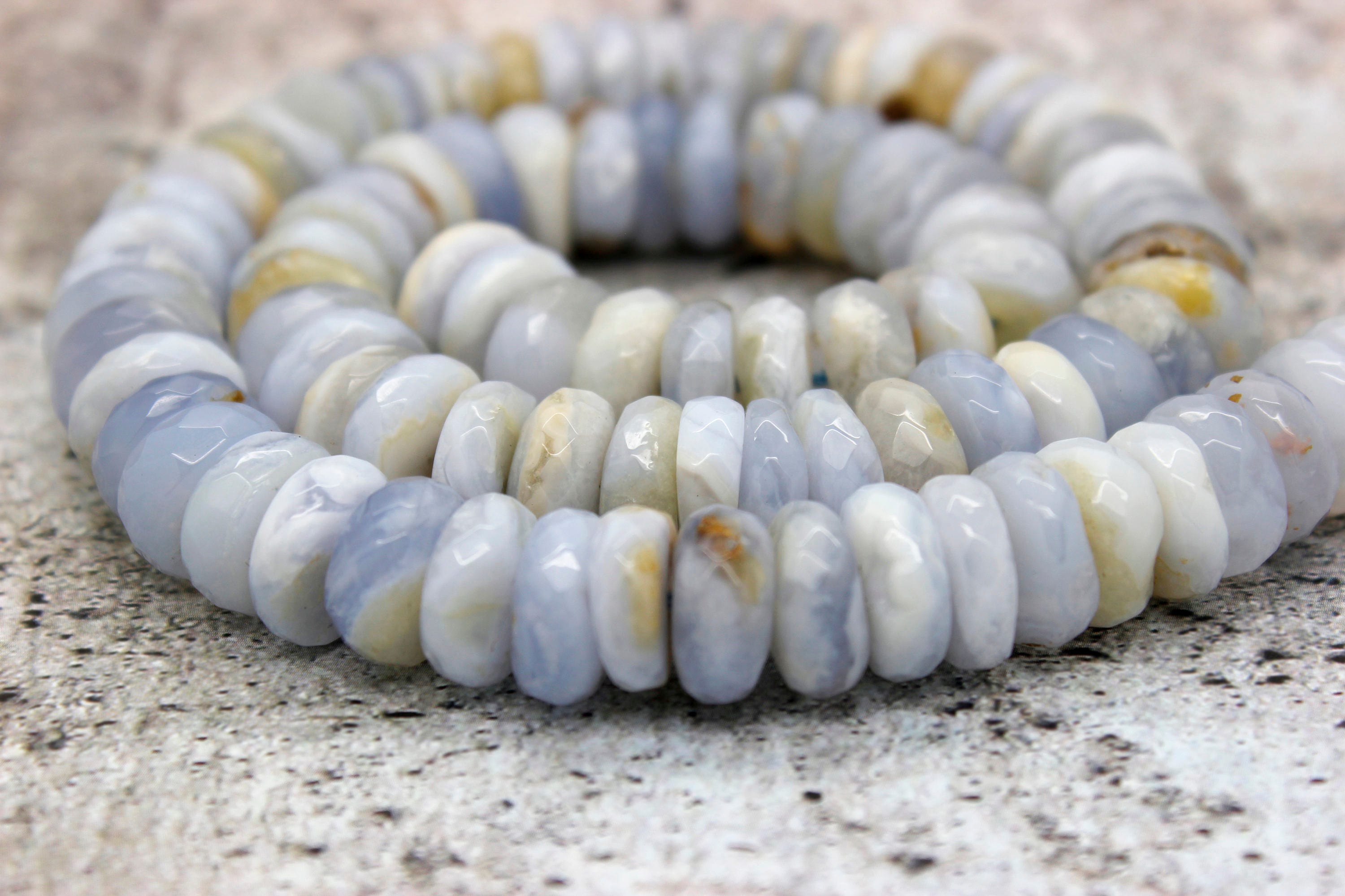 Ágata Natural Ágata de Encaje Azul Blanqueada Rondelle Perlas - Etsy México