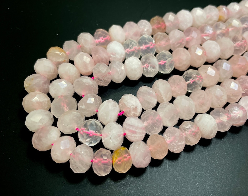 Natural Rose Quartz, Pink Rose Quartz Faceted Rondelle Gemstone Beads ...