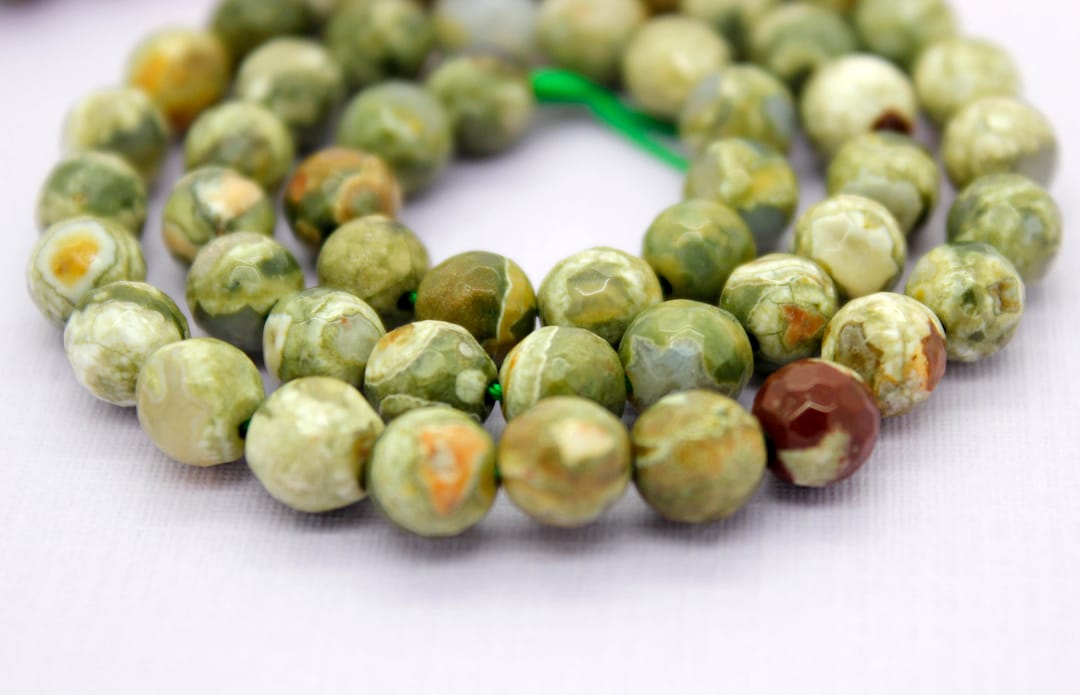 Rhyolite Beads, Green Rhyolite Faceted Round Ball Sphere Beads Natural ...