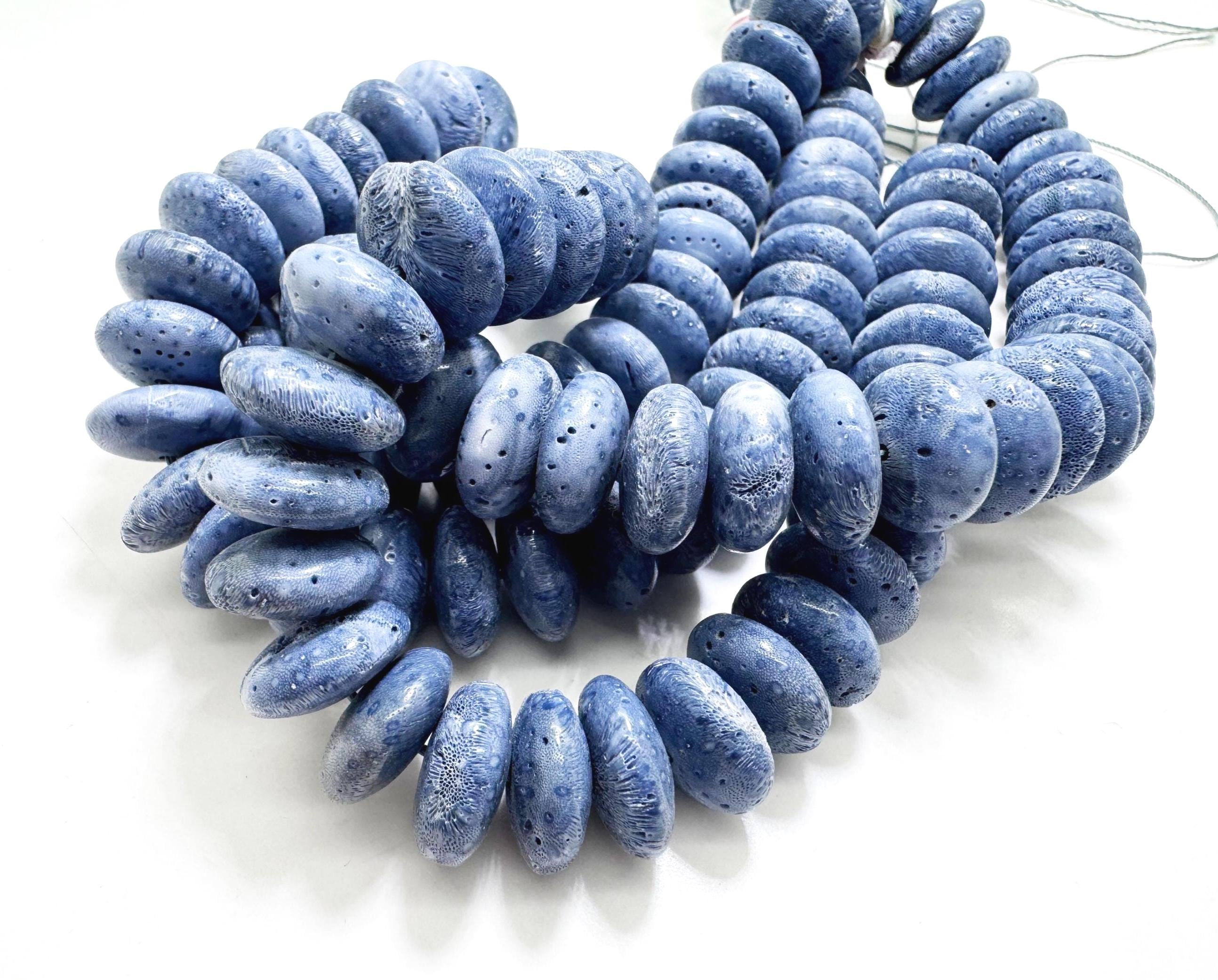 Natural Blue Coral Rondelle Beads | Smooth Rondelle Shape | 14mm ...