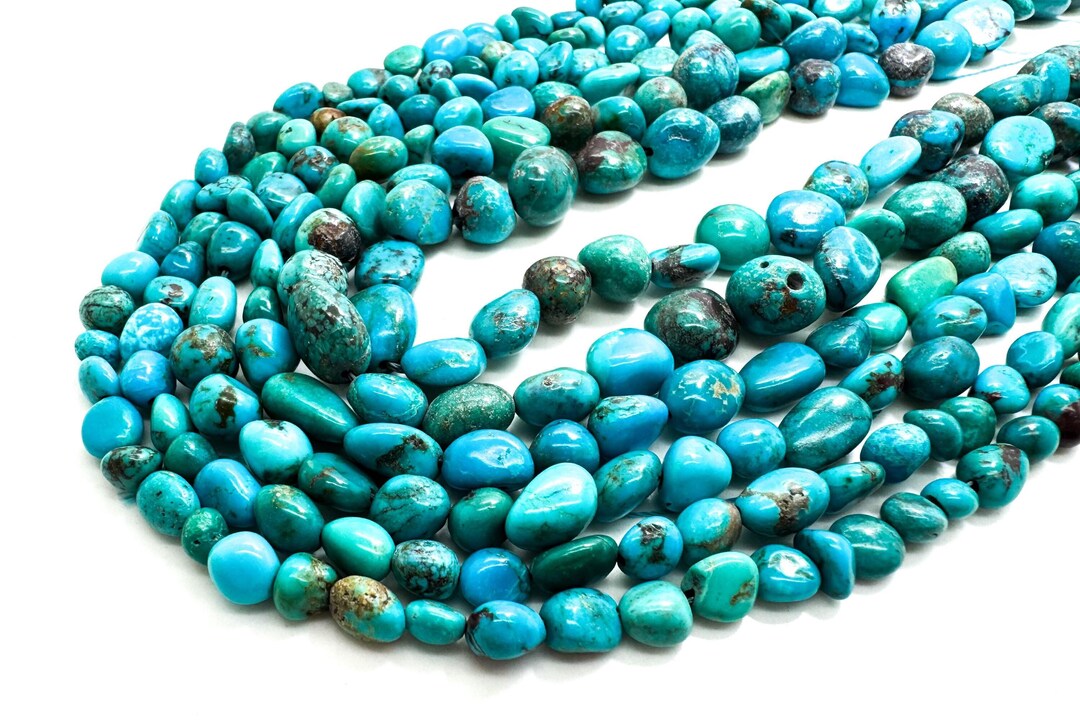 Natural Blue Turquoise Beads, Genuine Arizona Turquoise Smooth Rough ...