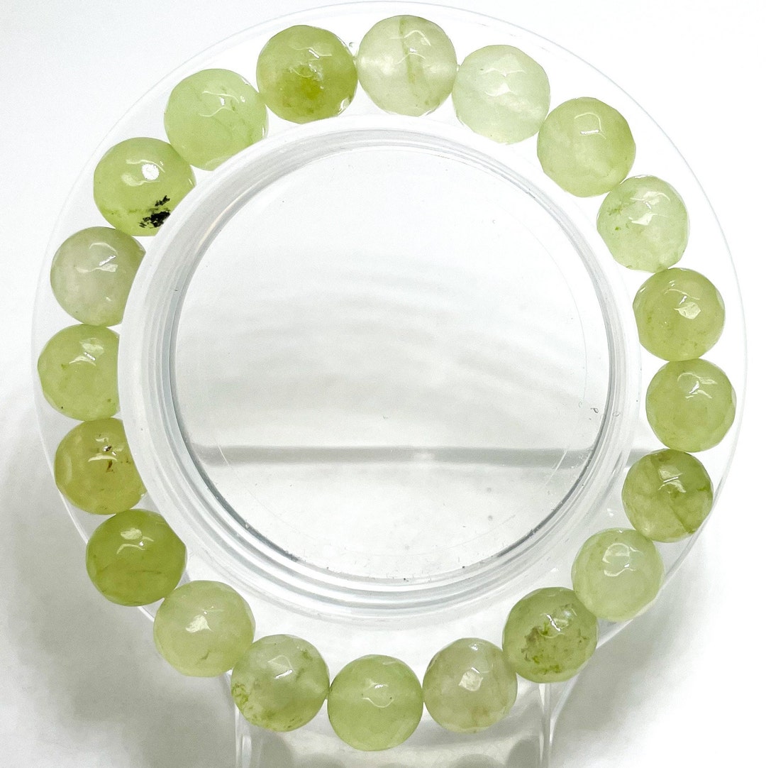 Lime Jade Faceted Round 10mm Gemstone Beads Stretch Elastic Cord ...