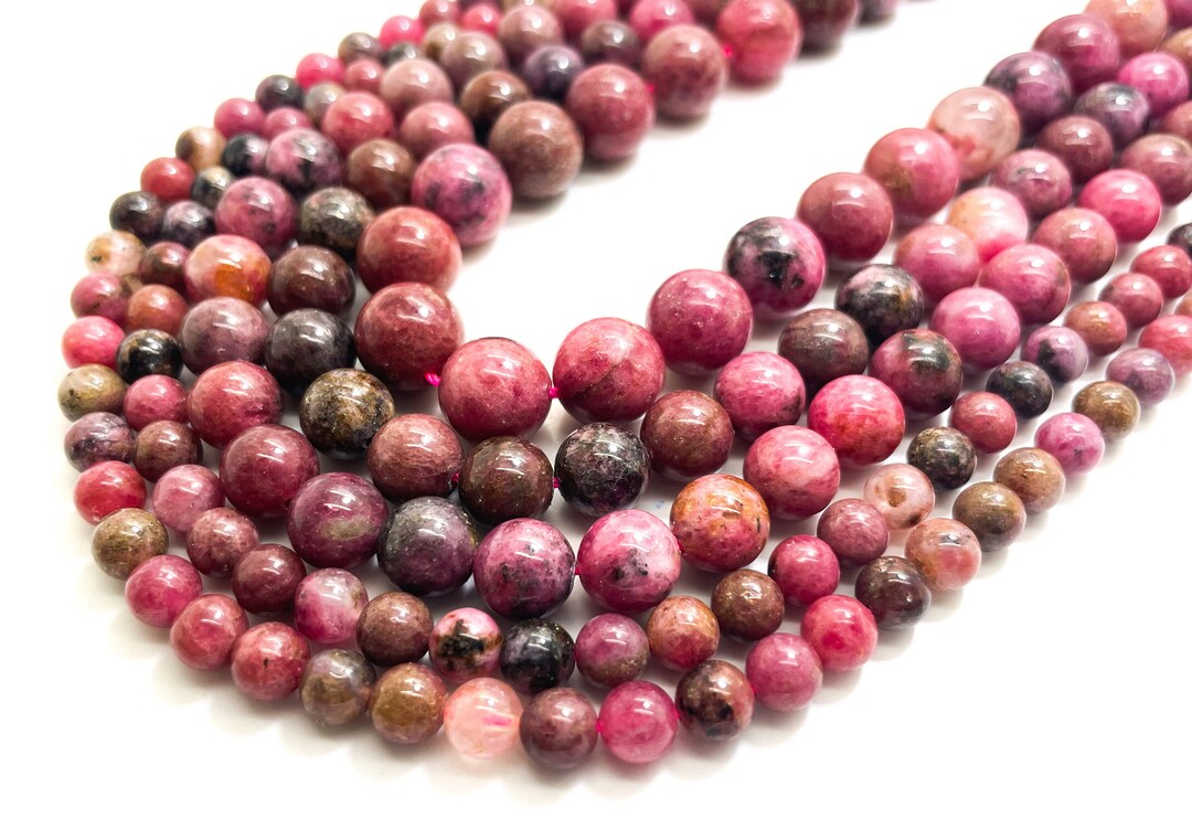 AAA Natural Pink Rhodonite Smooth Polished Round 6mm 8mm 10mm Gemstone ...