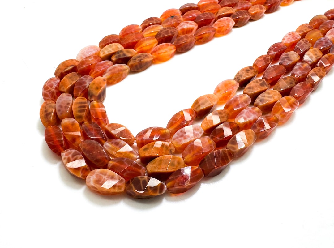 Natural Fire Agate Beads, Red Fire Agate Twisted Oval Smooth Polished ...