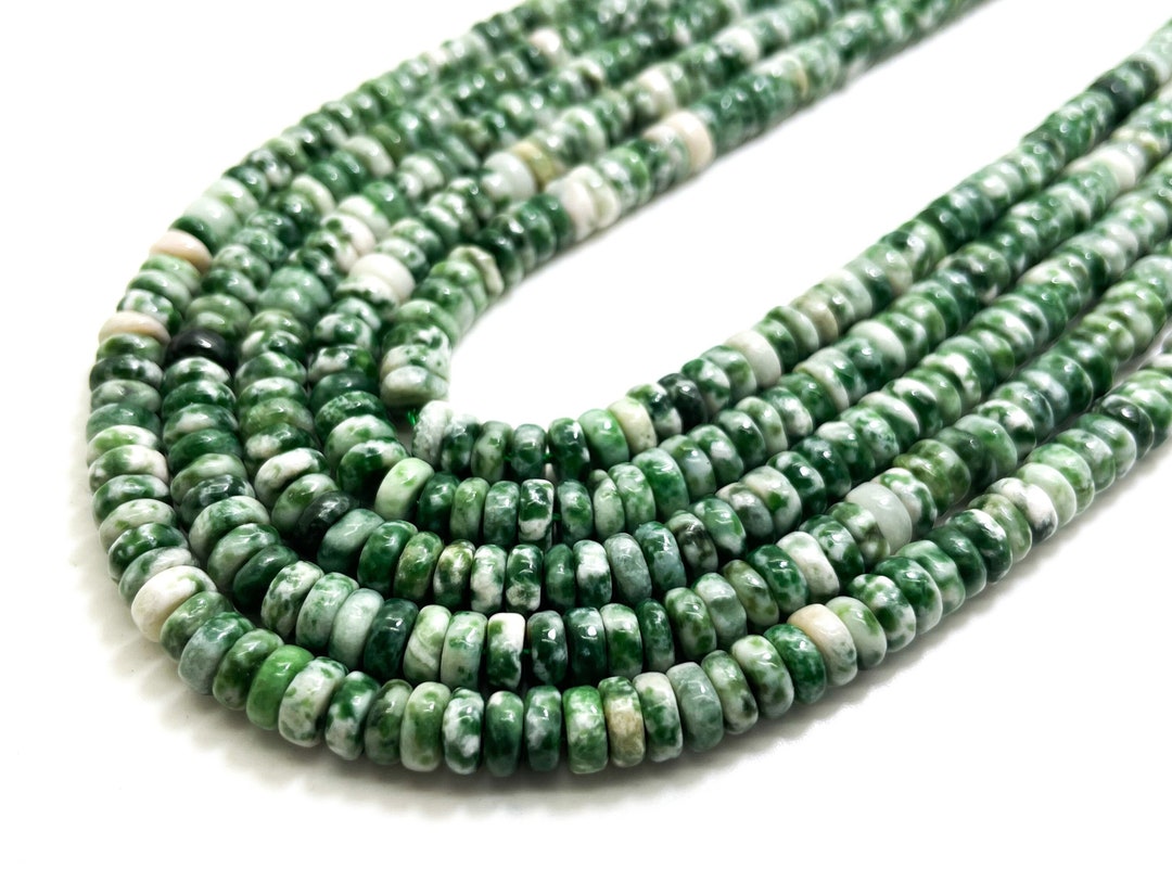 Tree Agate Beads, Natural Green Tree Agate Smooth Polished Rondelle ...