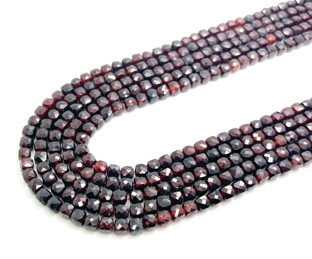 AAA Natural Red Garnet Square Cube Faceted Size 4mm 5mm Gemstone Beads ...