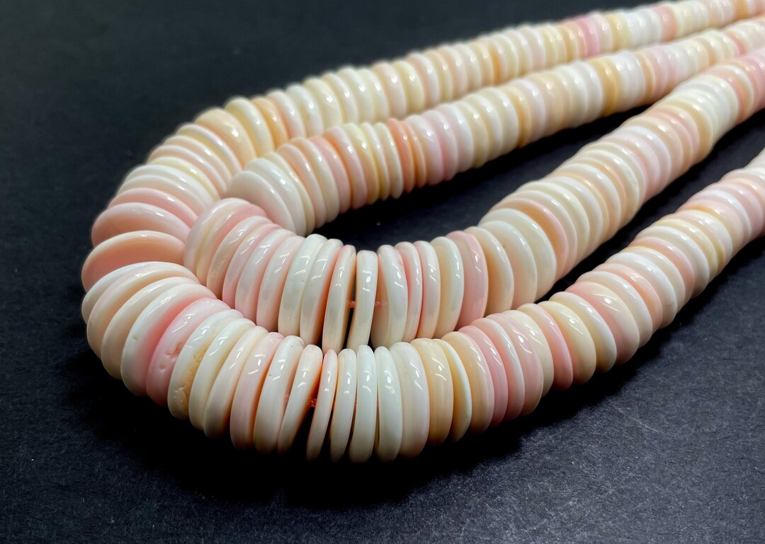 Natural Queen Conch Shell Beads, Pink Queen Conch Shell Flat Round Disc ...