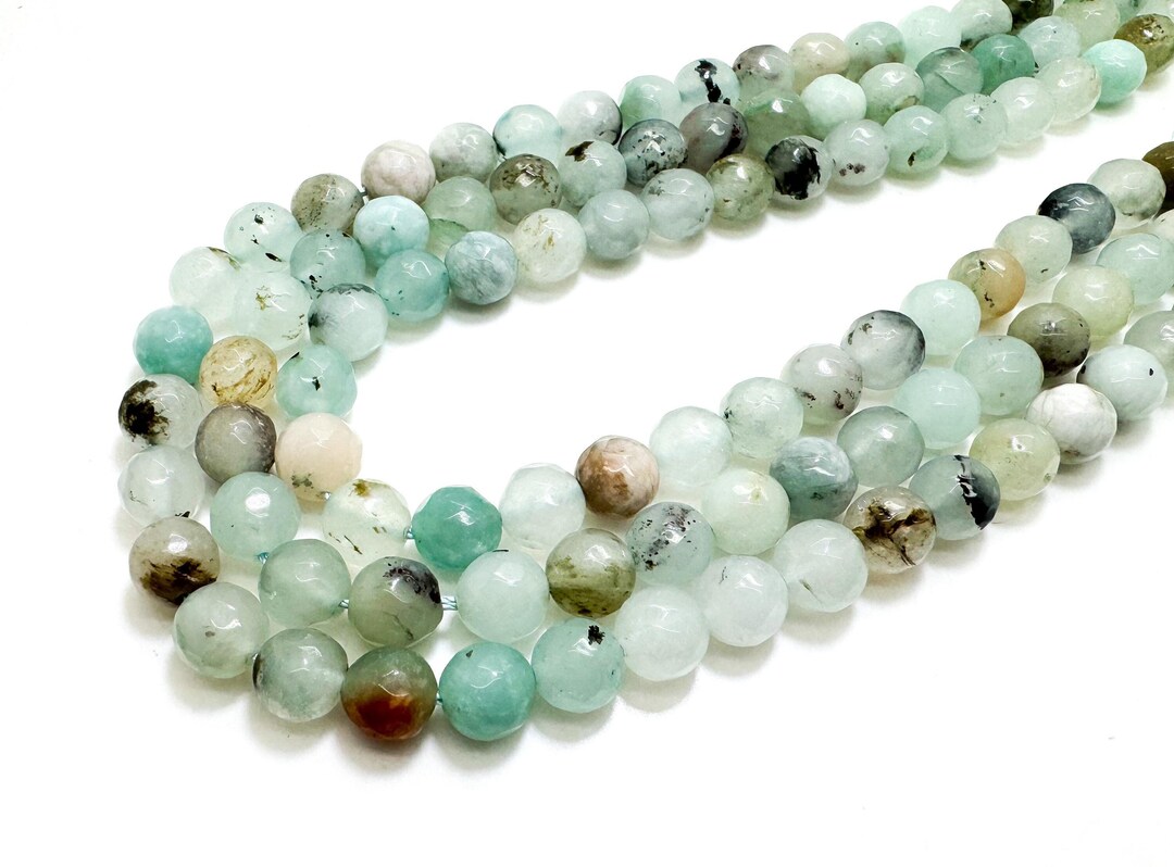 Light Blue Green Agate Faceted Round 8mm Gemstone Jewelry Making Beads ...