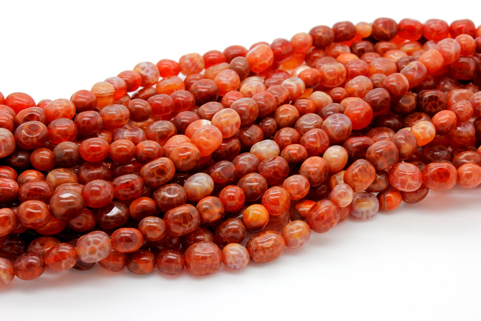 Fire Agate Beads, Natural Red Fire Agate Ball Pebble Nugget Barrel ...