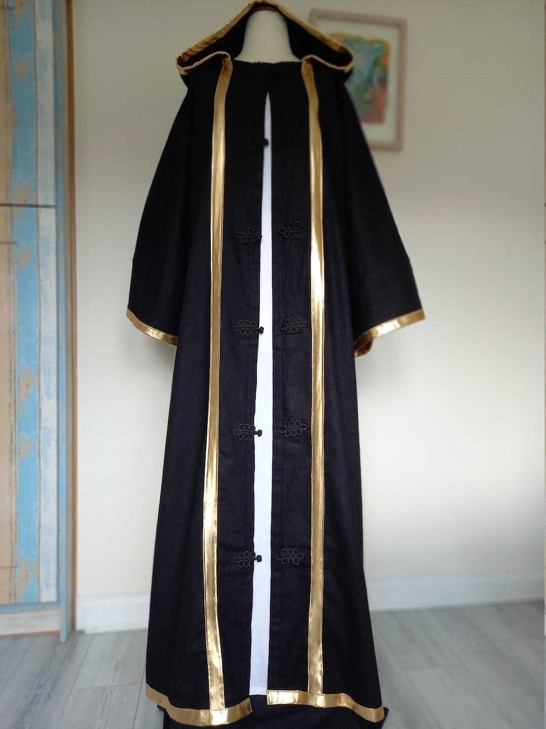 An Open Gold Trim Tau HOODED Robe/cloak/ Ritual /golden Dawn/magick ...